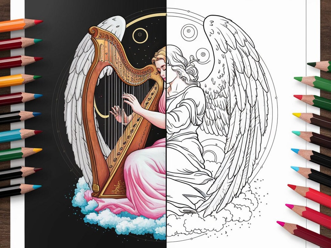 Angel Coloring Page Printable Heavenly Art for Kids & Adults - Etsy