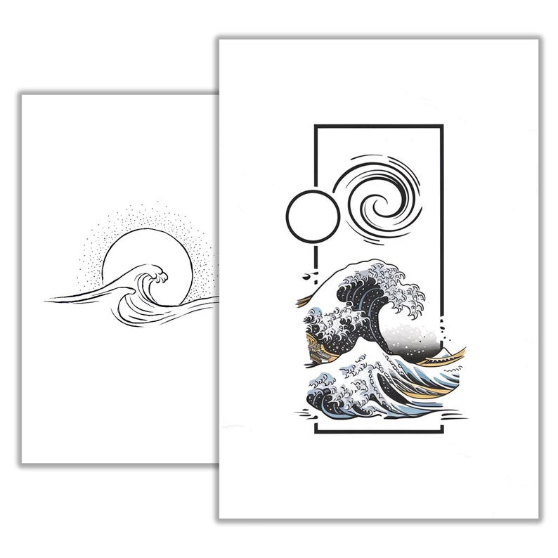 Wave Tattoo Sketch | Ocean-inspired Tattoo Design | Minimalist Wave ...