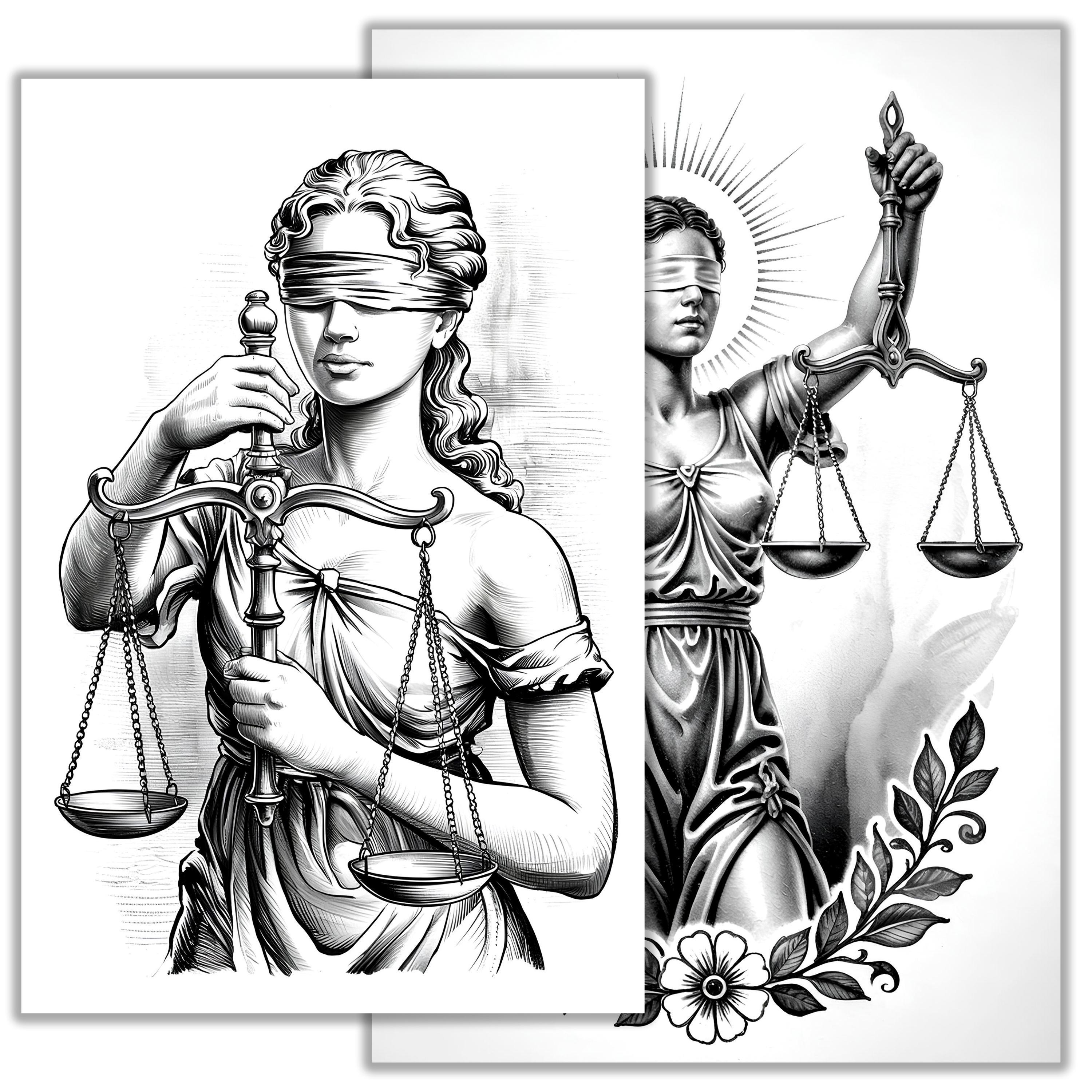 Themis Justice Tattoo Sketch - Goddess of Justice Line Art Design ...