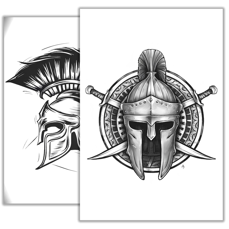 Spartan Tattoo Sketches | Ancient Warrior Helmet Designs | Greek ...