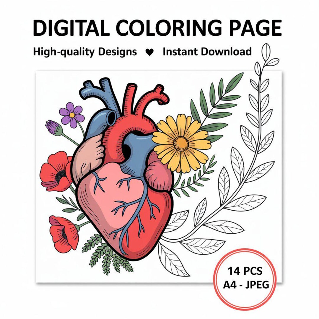 Heart Coloring Page – Cute Printable Coloring Sheet for Kids & Adults ...