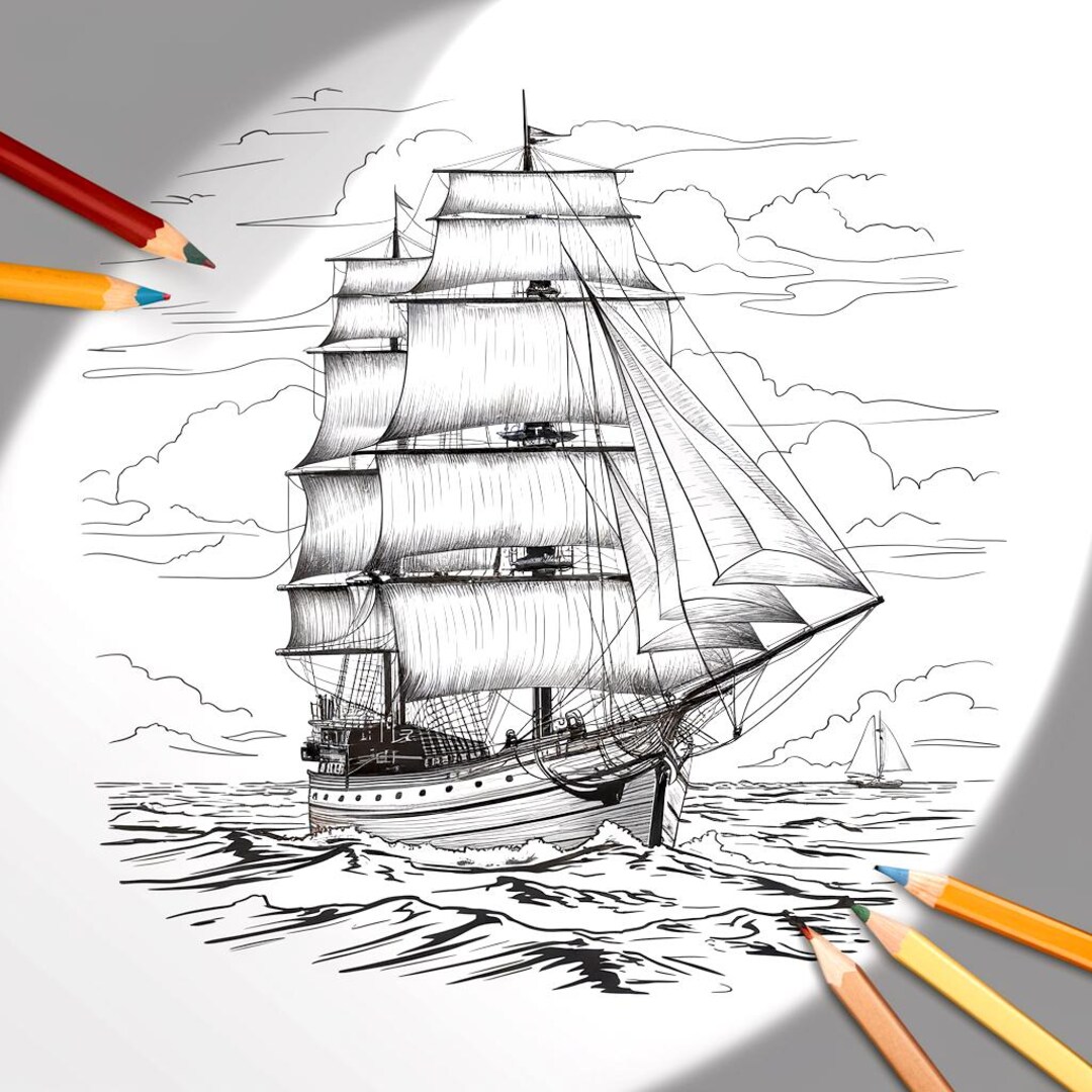 Ships Coloring Page - Nautical Sailboat & Pirate Ship Printables ...