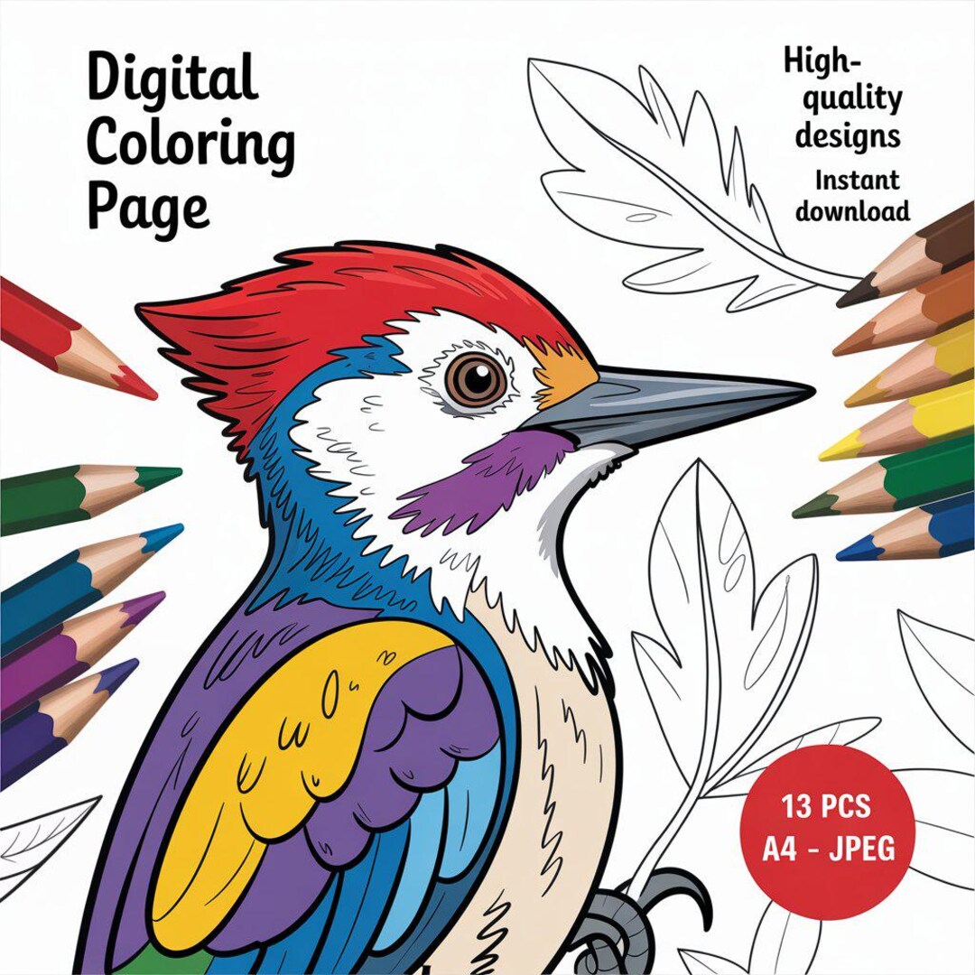 Woodpecker Coloring Page – Bird Printable for Kids & Adults, Forest ...