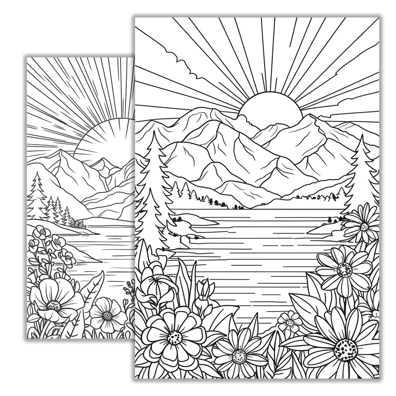 Landscape Coloring Page – Scenic Nature Printable for Adults & Kids ...
