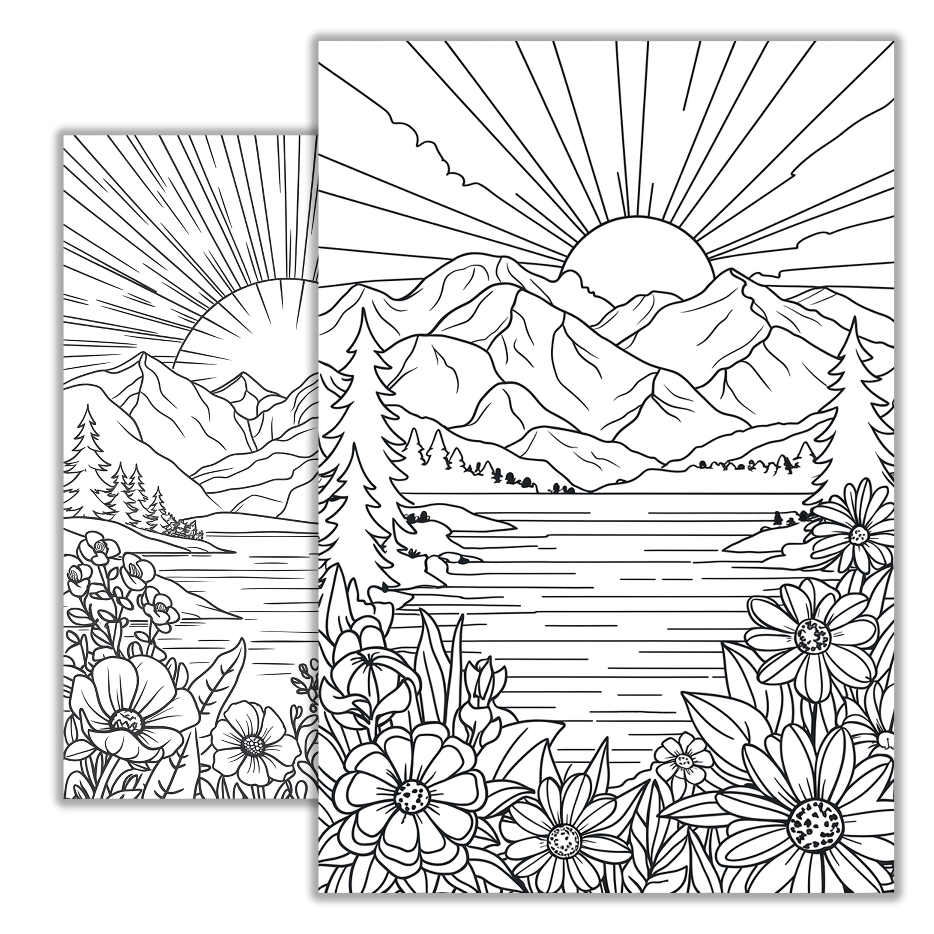 Landscape Coloring Page – Printable Scenic Art, Nature Outdoors ...
