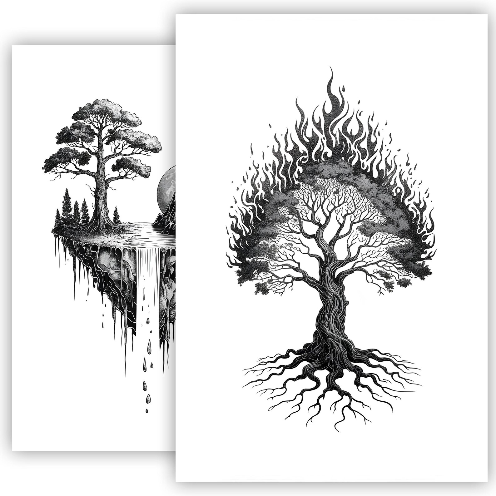 Tree Tattoo Sketch – Fine Line Nature Tattoo Design, Minimalist Forest ...