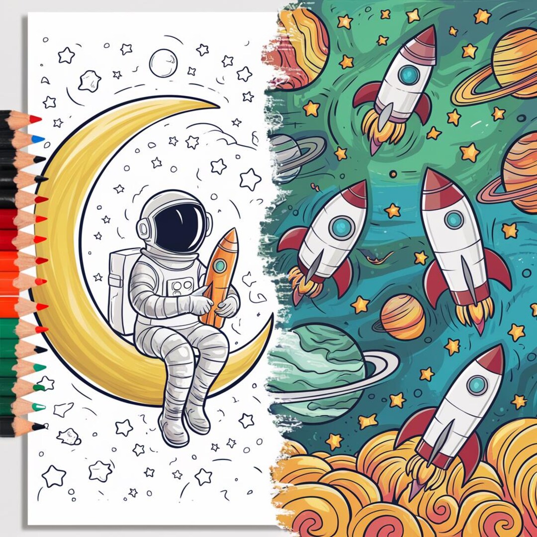 Space Coloring Pages for Adults - Galaxy & Planet PDF - Astronaut Moon ...