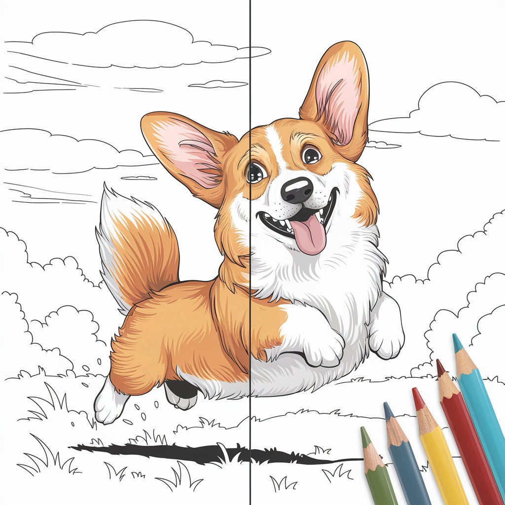 Corgi Coloring Pages Printable Dog Art for Stress Relief & Fun - Etsy