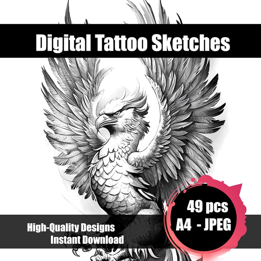 Phoenix Tattoo Sketch - Mythical Bird Line Art Design - Rebirth & Fire ...