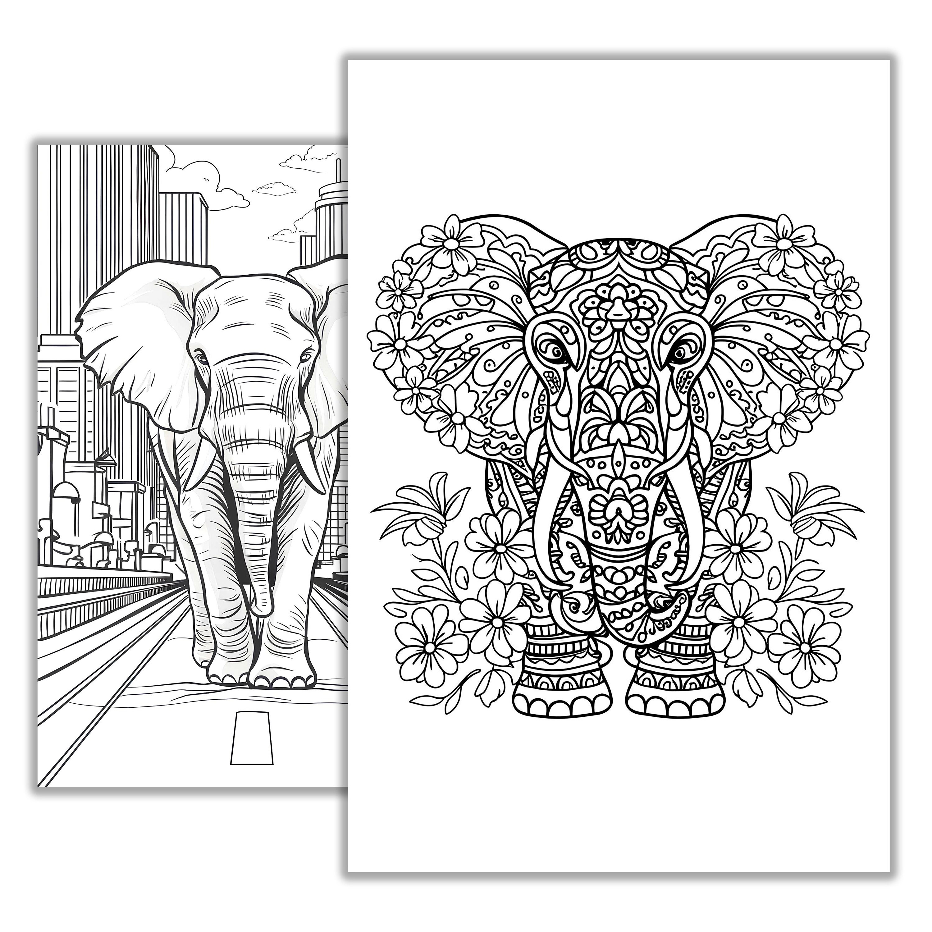Elephant Coloring Page – Printable Wildlife Art for Kids and Adults ...