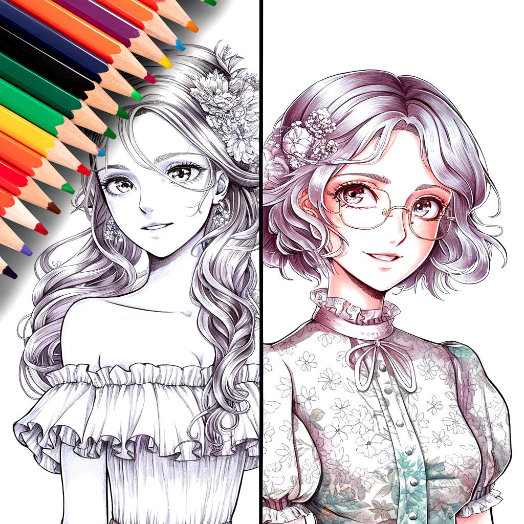 Anime Girls Coloring Page – Cute and Detailed Manga-inspired Art for ...
