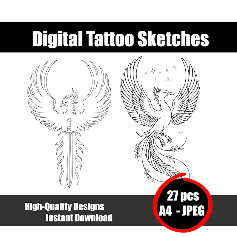Phoenix Minimalist Tattoo Sketch 2 - Delicate Line Art Design, Simple ...