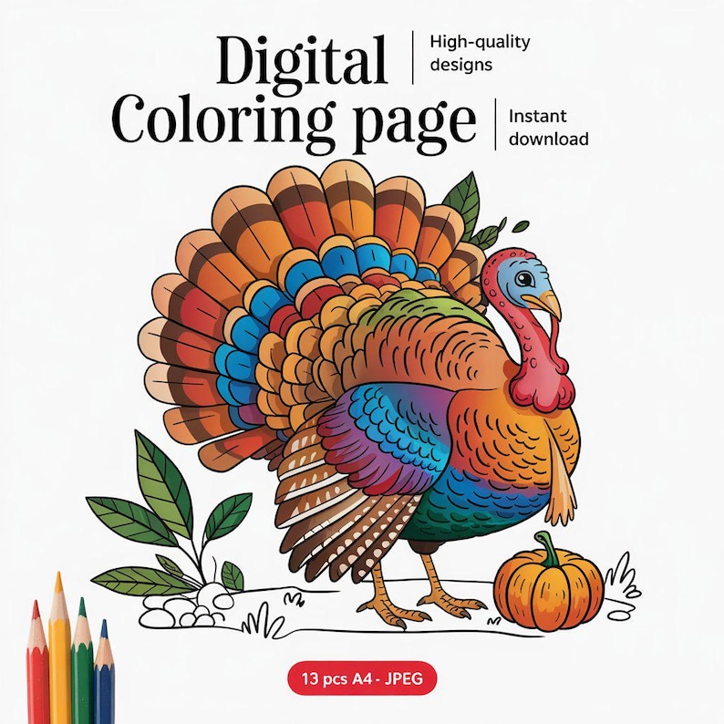 Turkey Coloring Page – Printable Thanksgiving Art, Kids & Adults Fun ...