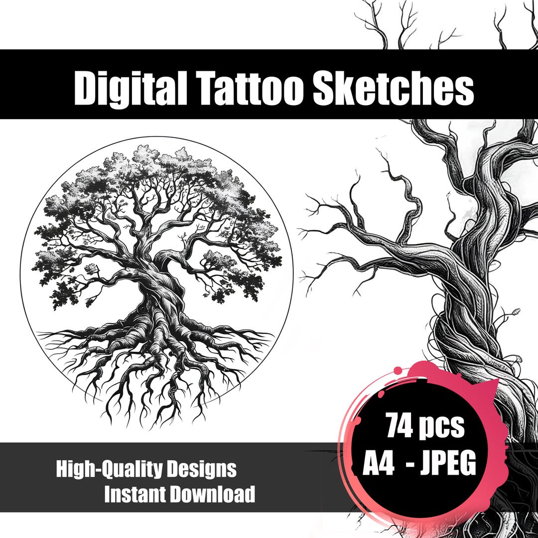 Tree Tattoo Sketch – Fine Line Nature Tattoo Design, Minimalist Forest ...