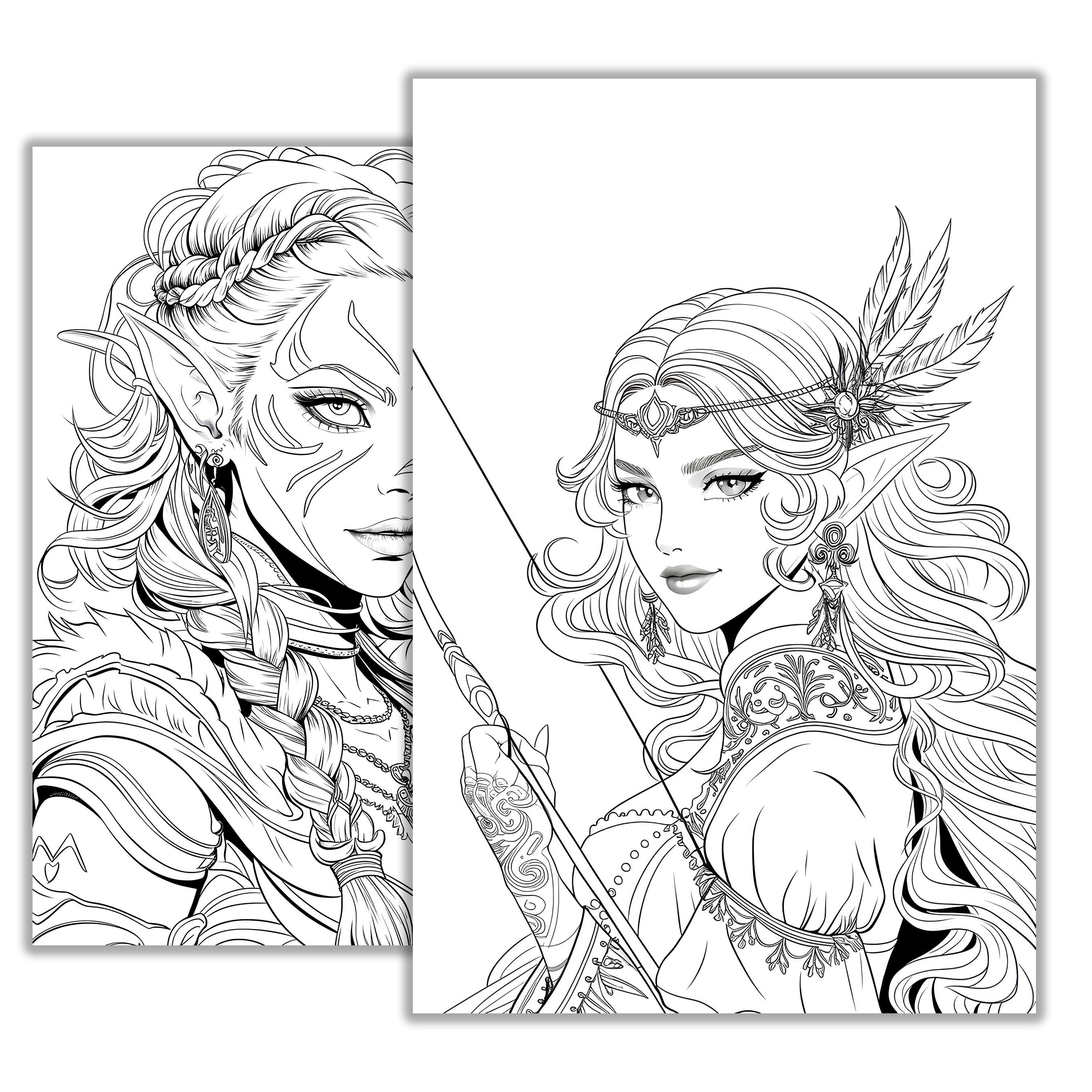 Female Elf Coloring Page Printable Fantasy Art for Kids & Adults - Etsy