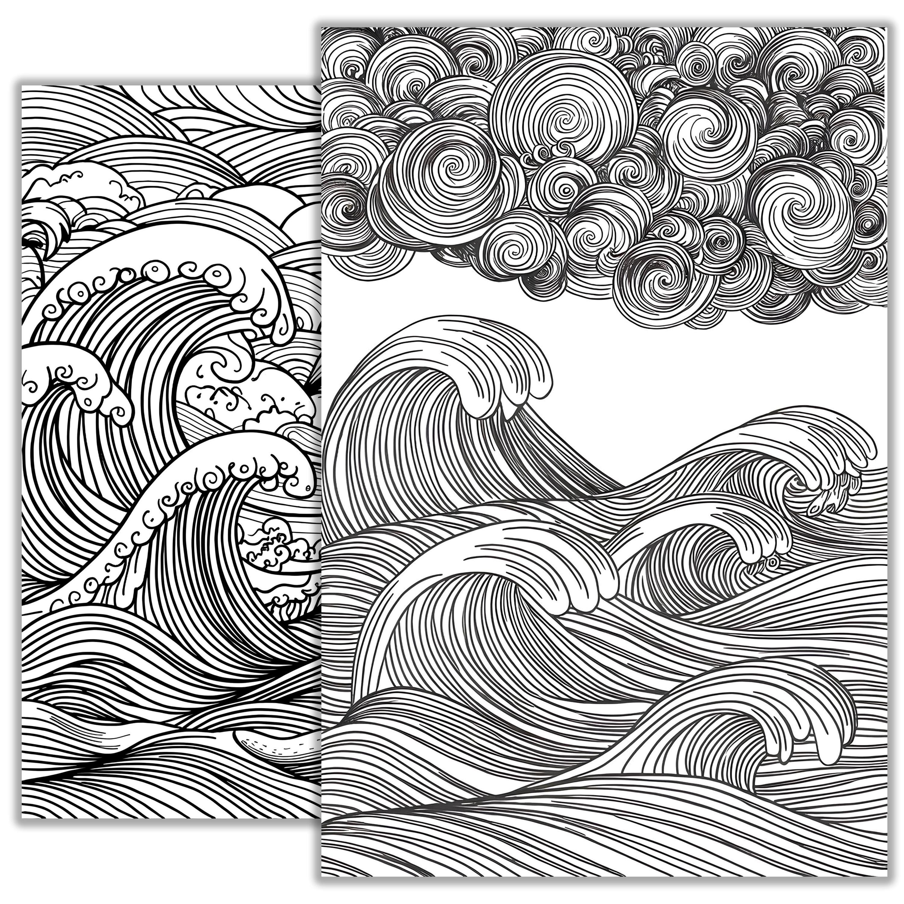 Ocean Waves Coloring Page – Relaxing Printable Sea Coloring Sheet for ...