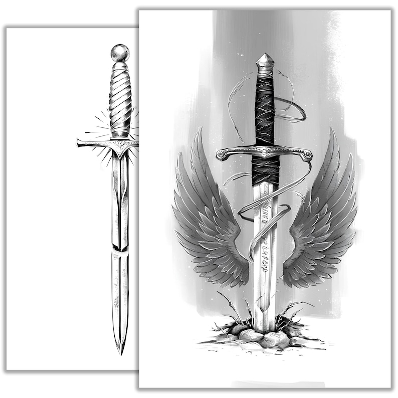 Sword Tattoo Sketch - Edgy & Detailed Design for Tattoo Enthusiasts ...