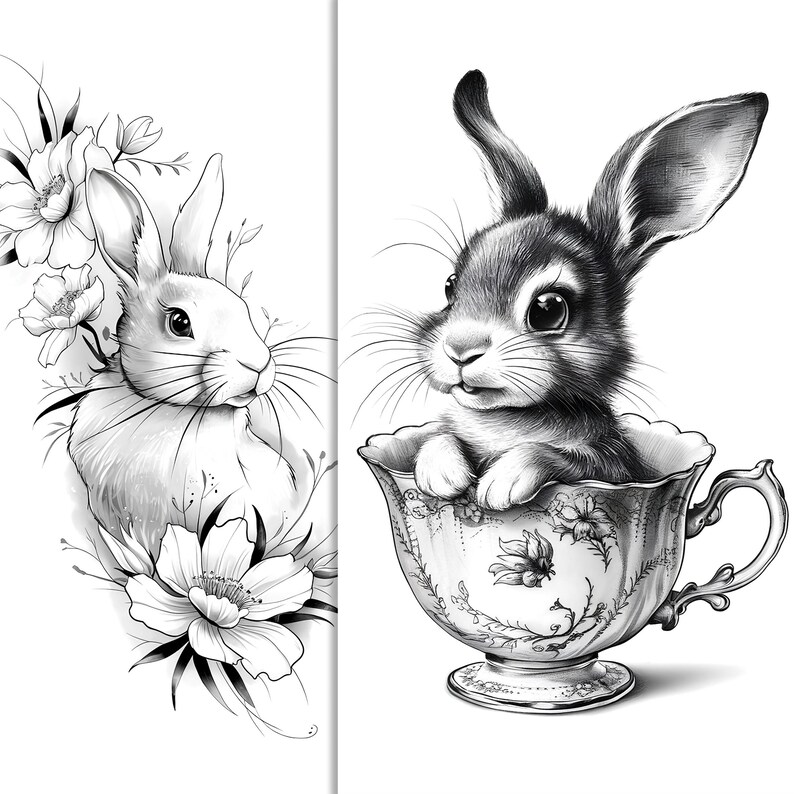 Rabbit Tattoo Sketch / Bunny Tattoo Design - Hand-drawn Animal Art for ...