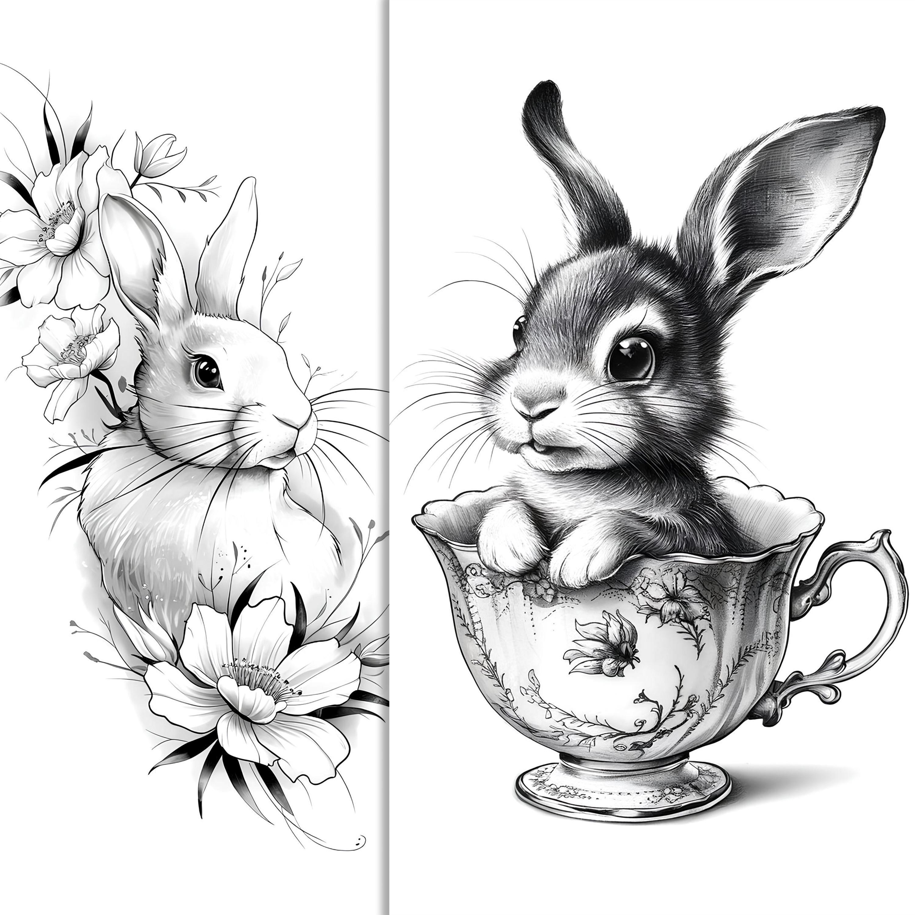 Rabbit Tattoo Sketch / Bunny Tattoo Design - Hand-drawn Animal Art for ...