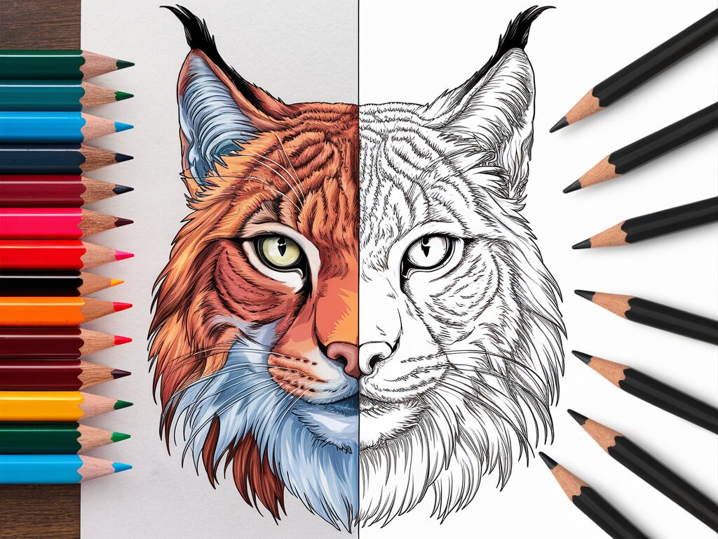 Lynx Coloring Pages Printable Wildcat Art for Kids & Adults - Etsy