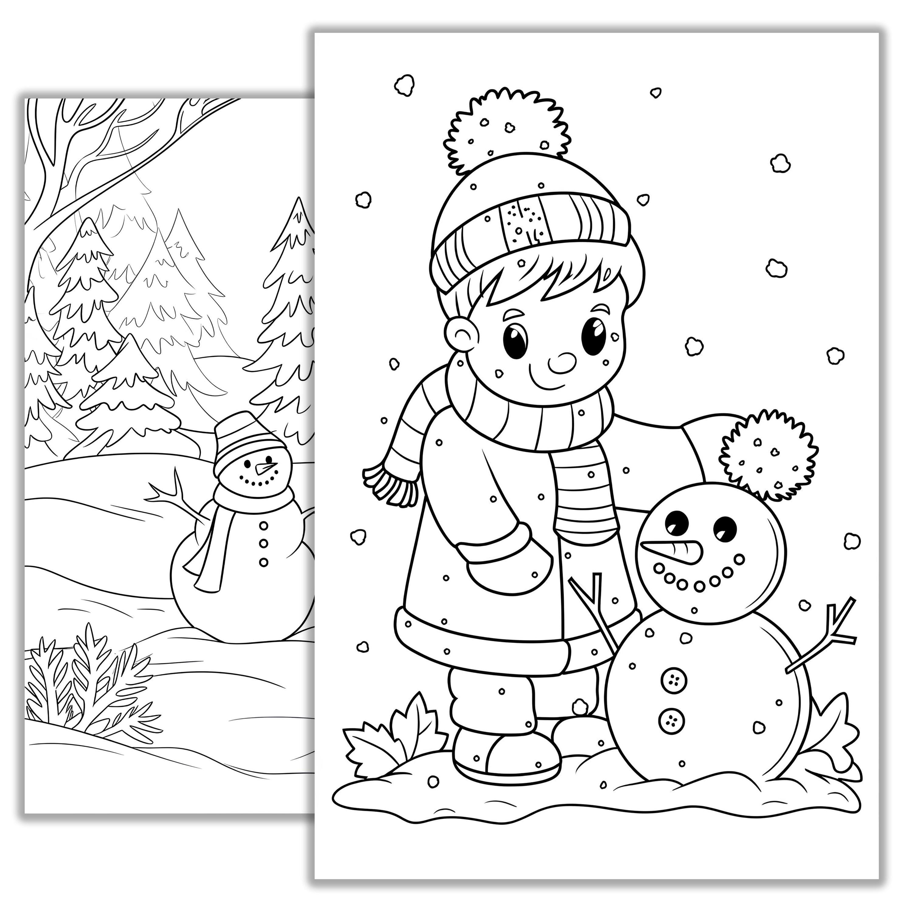 Winter Coloring Page – Printable Snowy Scene for Kids and Adults ...