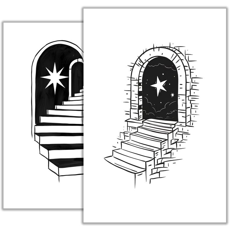 Stairway Tattoo Sketch – Surreal Staircase Tattoo Design | Blackwork ...
