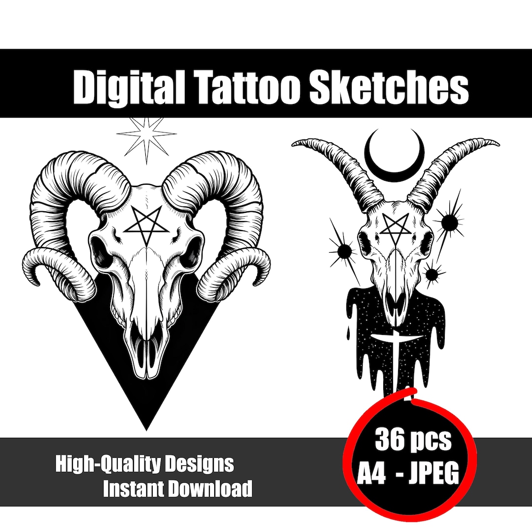 Baphomet Tattoo Sketch – Occult Symbol Design, Mystic Line Art ...