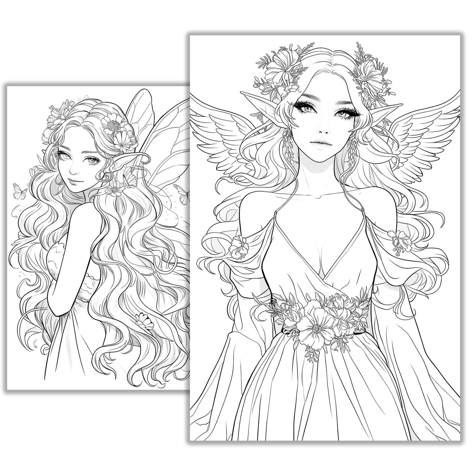 Cute Fairy Coloring Page Magical Fairy Printable for Kids & Adults - Etsy