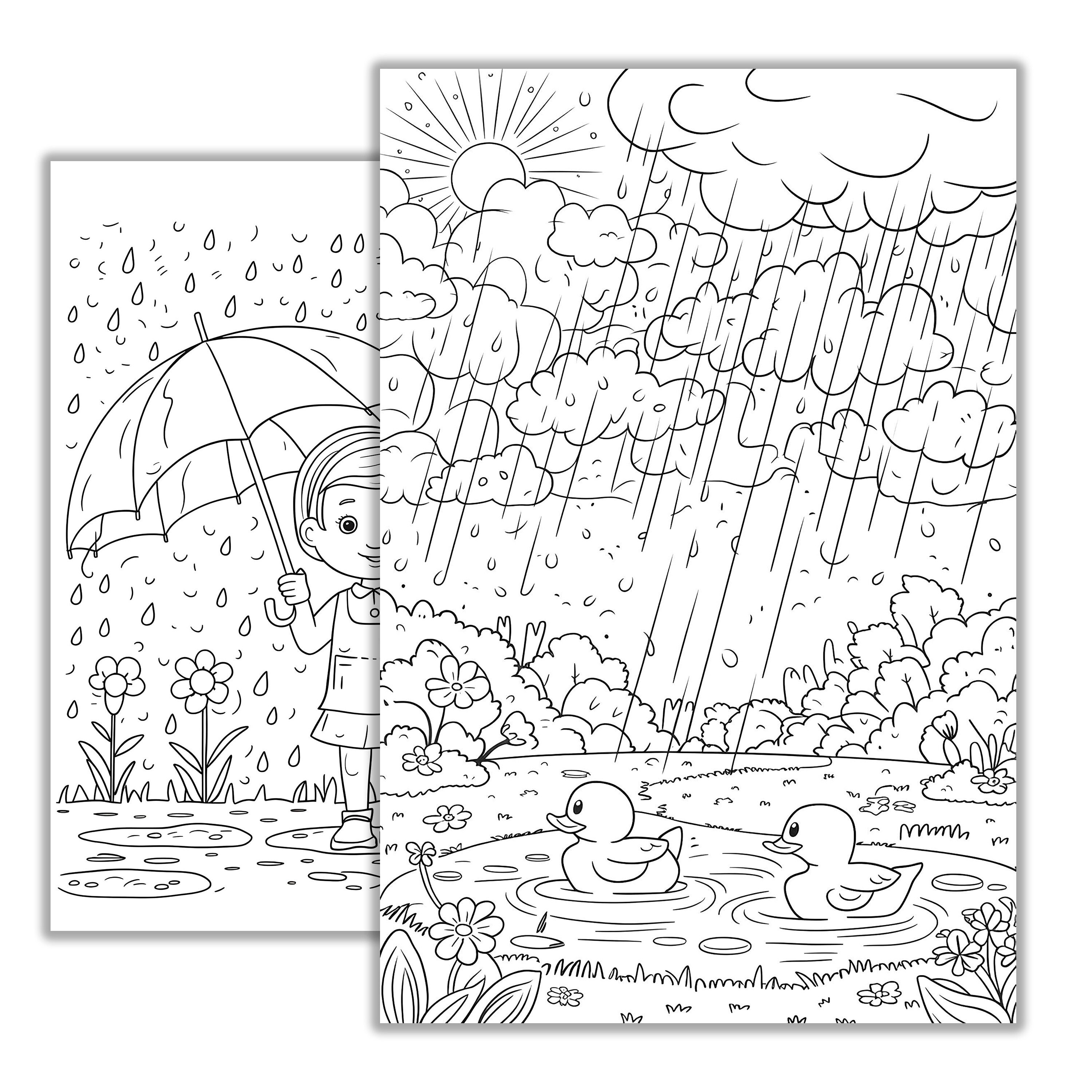 Rain Coloring Page Printable Weather-themed Art for Kids & Adults - Etsy