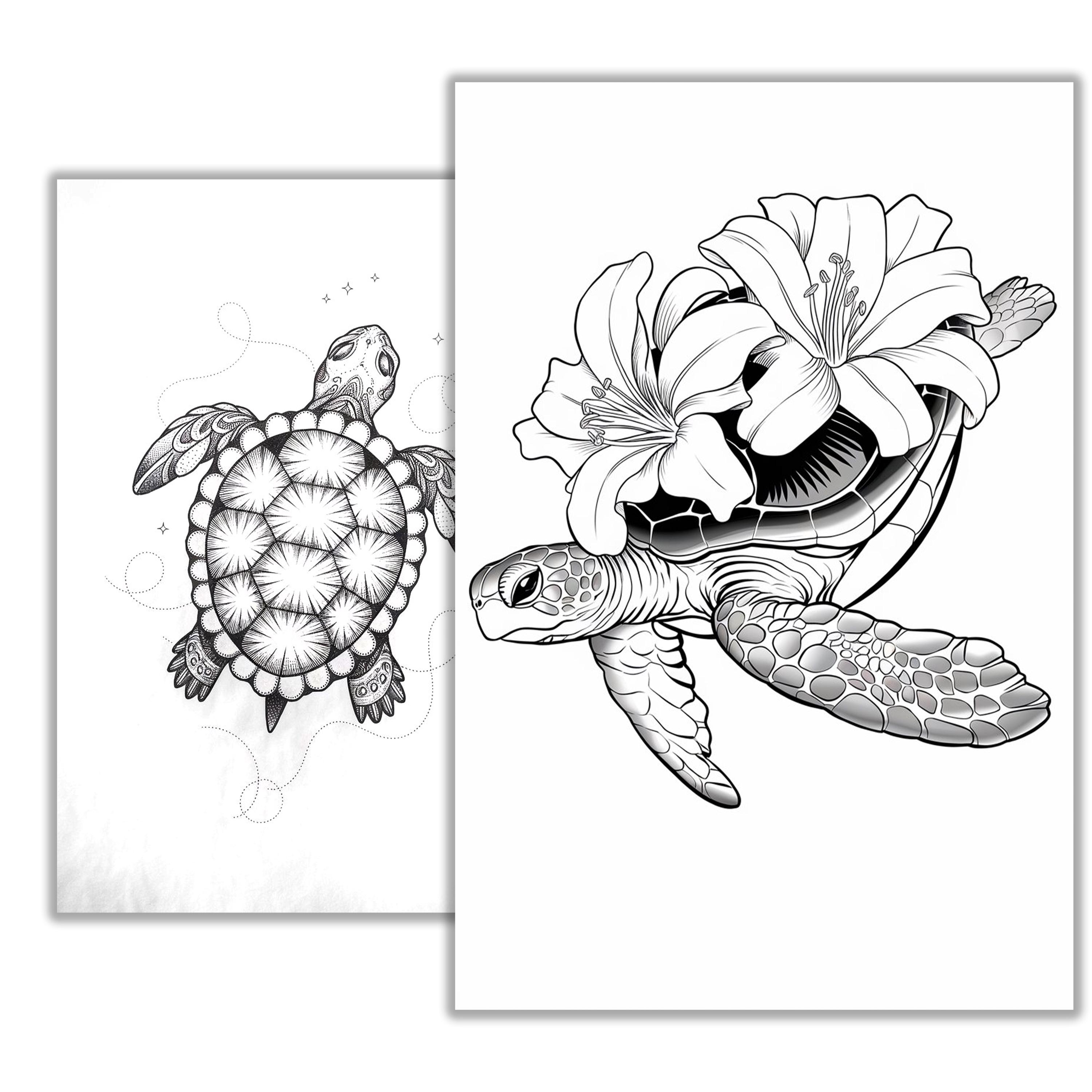 Turtle Sketch Tattoo Design - Unique and Detailed Turtle Tattoo Art - Etsy