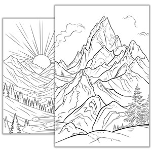 Mountain Coloring Page - Scenic Nature Landscape Printable Coloring ...