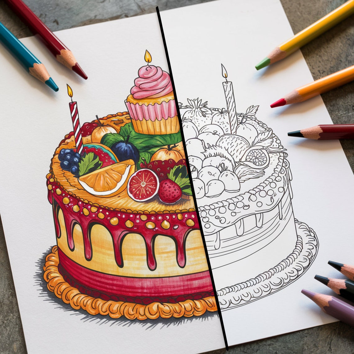 Cakes Coloring Page. Coloring Pages for Adults. Coloring Pages for ...