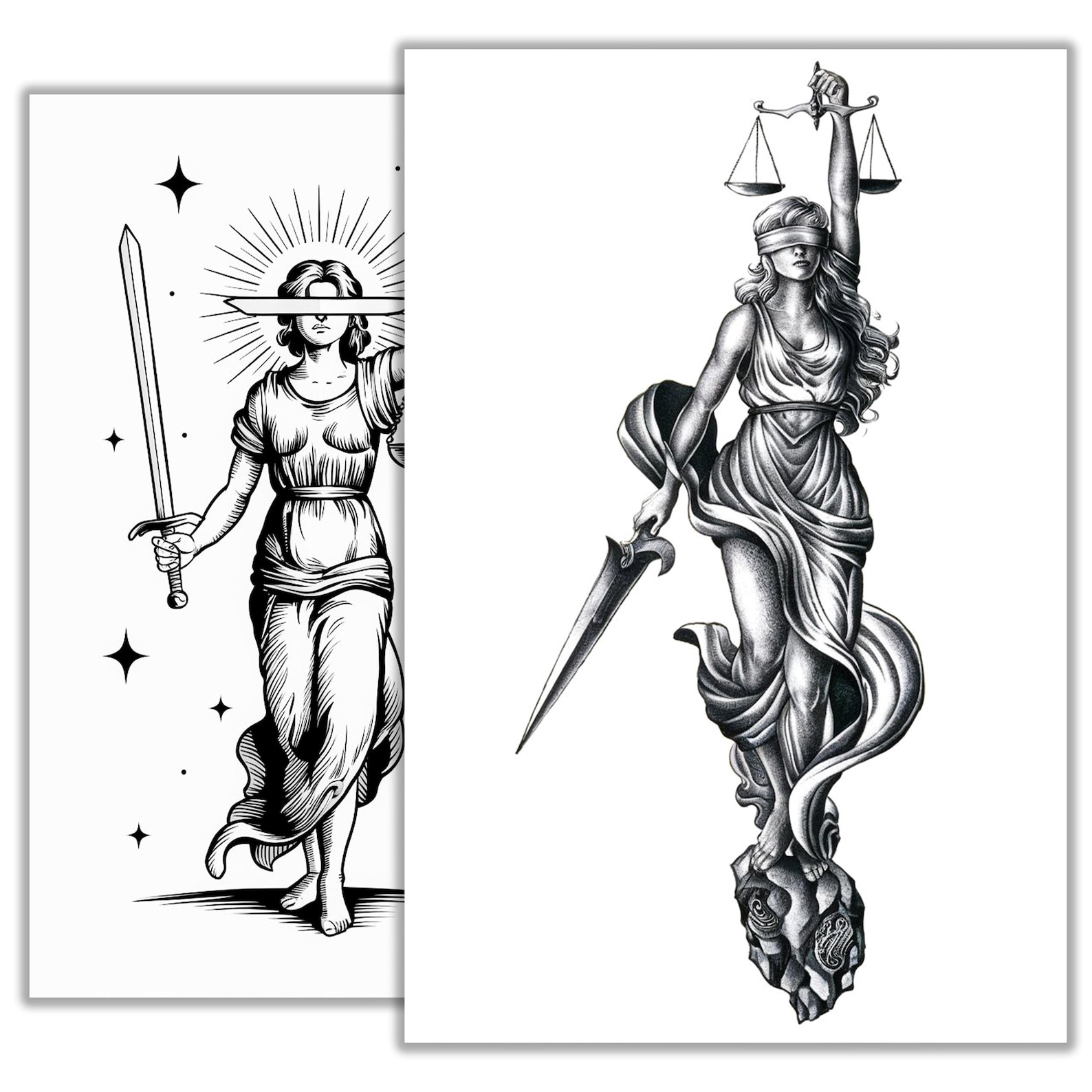 Themis Justice Tattoo Sketch – Goddess of Law Balance Scales Line Art ...