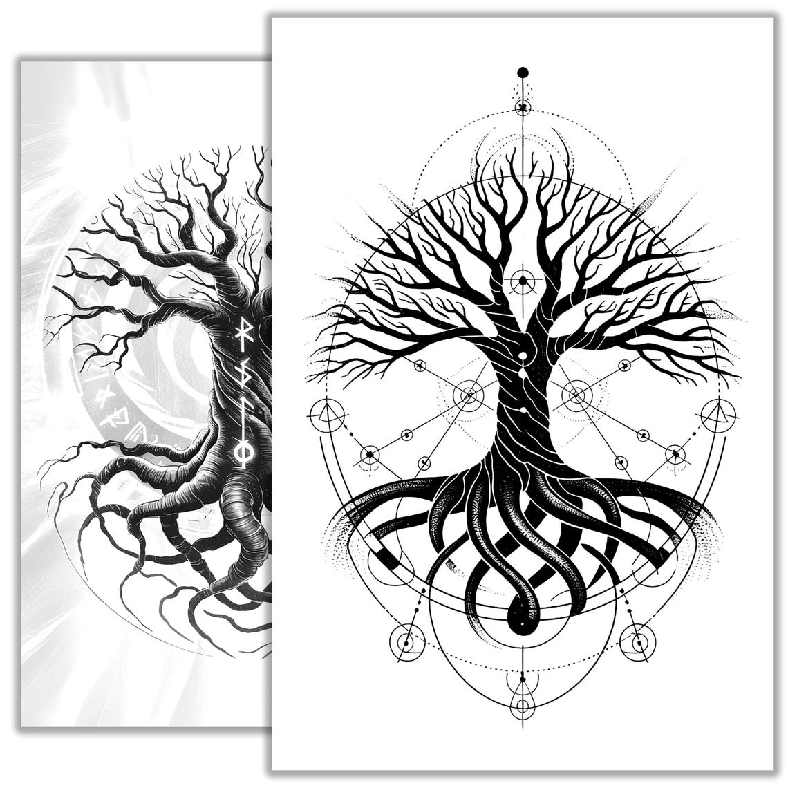 Yggdrasil Tree Tattoo Sketch – Norse Mythology Line Art, World Tree ...