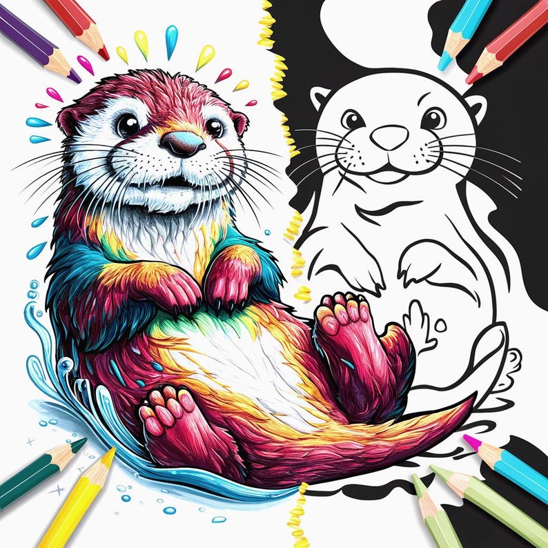 Otter Coloring Page - Printable Cute Otter Design for Kids & Adults ...