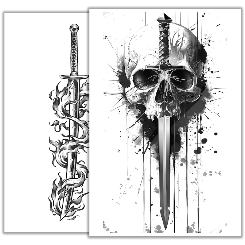 Sword Tattoo Sketch - Edgy & Detailed Design for Tattoo Enthusiasts ...