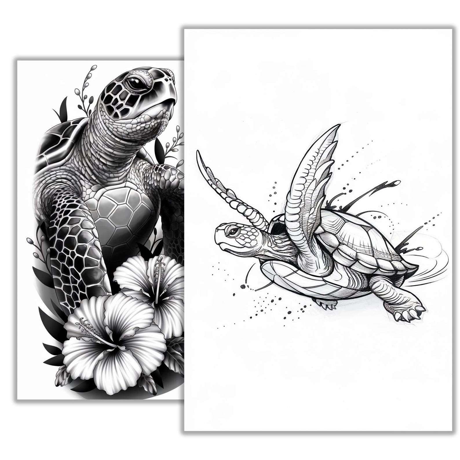 Turtle Sketch Tattoo Design - Unique and Detailed Turtle Tattoo Art - Etsy