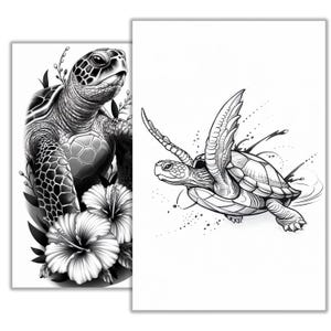 Turtle Sketch Tattoo Design - Unique and Detailed Turtle Tattoo Art - Etsy