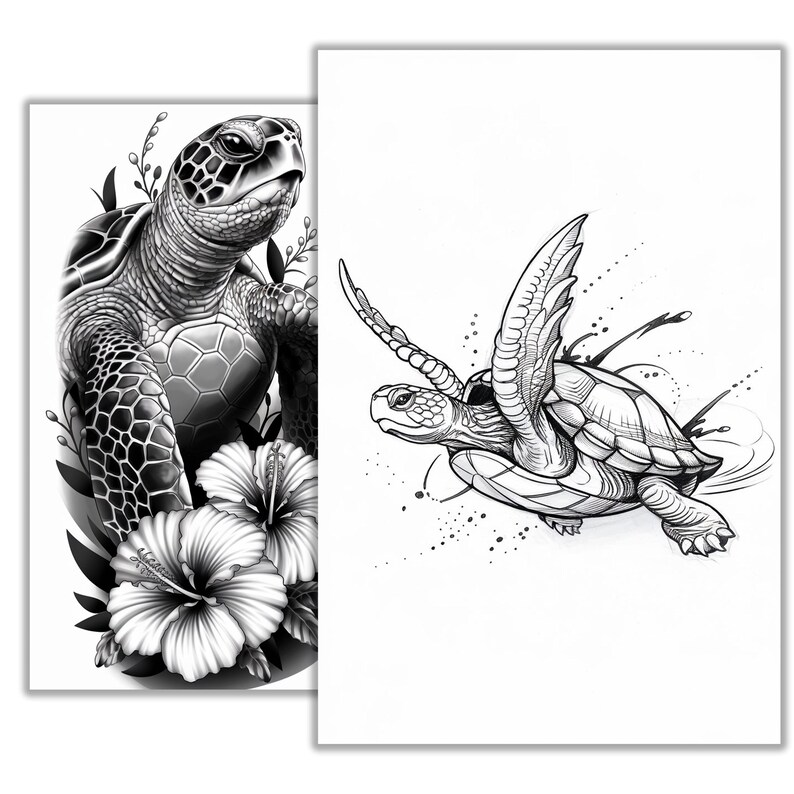 Turtle Sketch Tattoo Design - Unique and Detailed Turtle Tattoo Art - Etsy