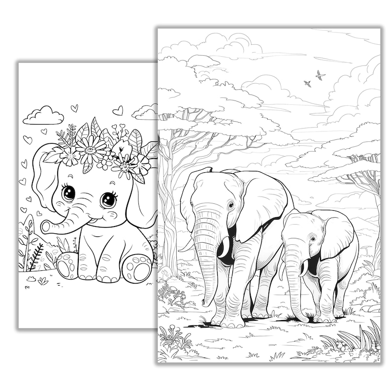 Elephant Coloring Page – Printable Wildlife Art for Kids and Adults ...