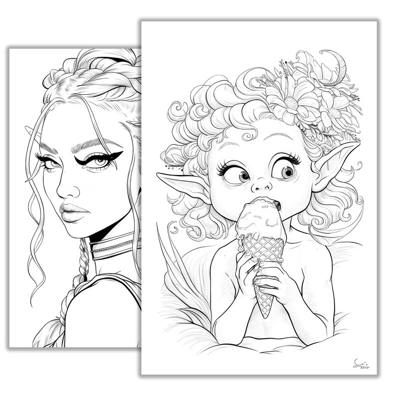 Female Elf Coloring Page Printable Fantasy Art for Kids & Adults - Etsy