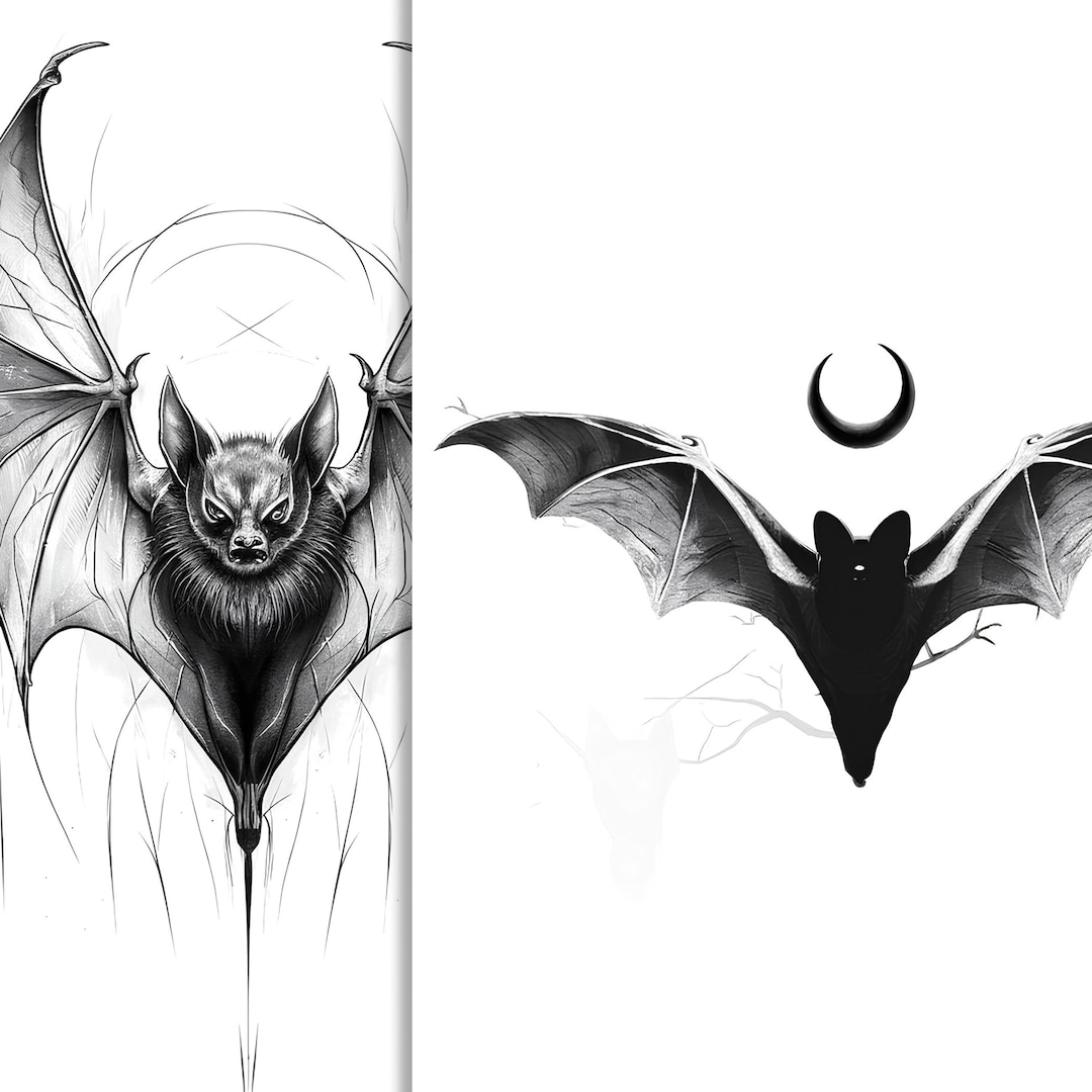 Bat Tattoo Sketch - Gothic Bat Design for Dark Art & Nature Lovers ...