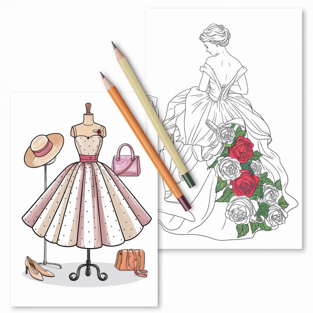 Floral Dress Coloring Page | Printable Fashion Art for Kids & Adults - Etsy