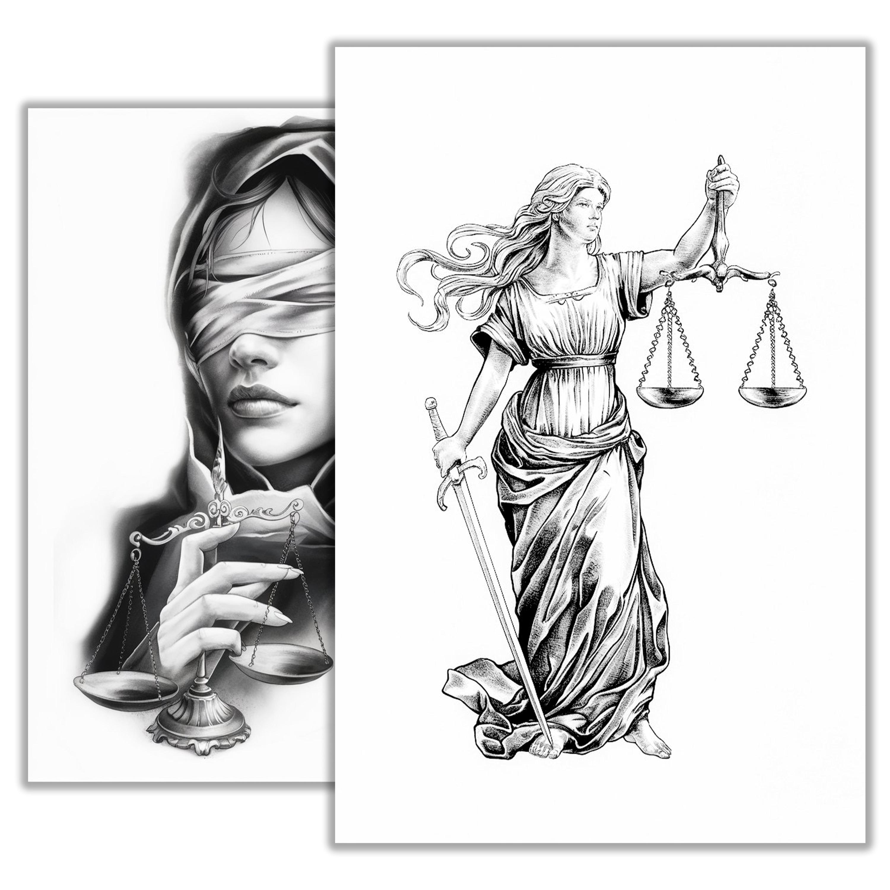 Themis Justice Tattoo Sketch - Goddess of Justice Line Art Design ...