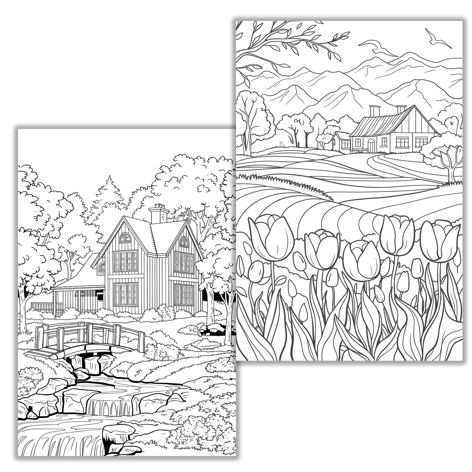 Landscape Coloring Page – Scenic Nature Printable for Adults & Kids ...