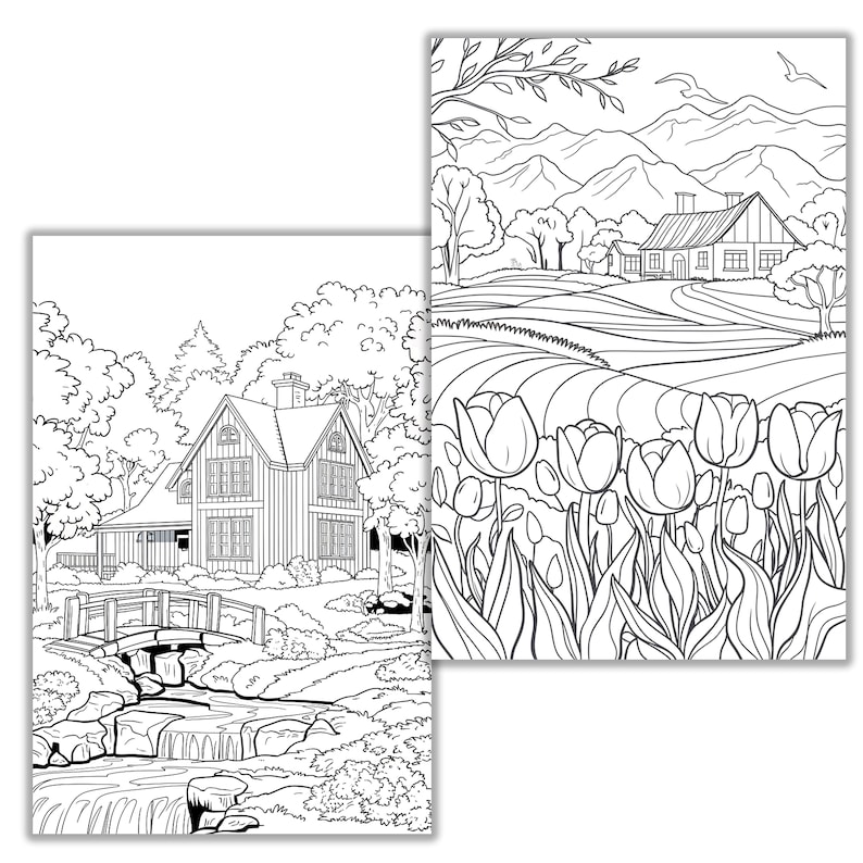 Landscape Coloring Page – Scenic Nature Printable for Adults & Kids ...