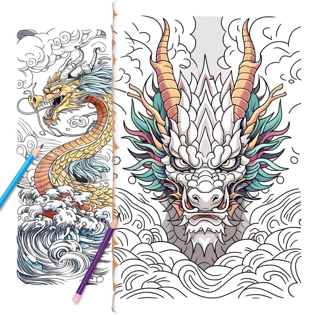 Dragon Coloring Page | Printable Fantasy Art for Kids & Adults - Etsy