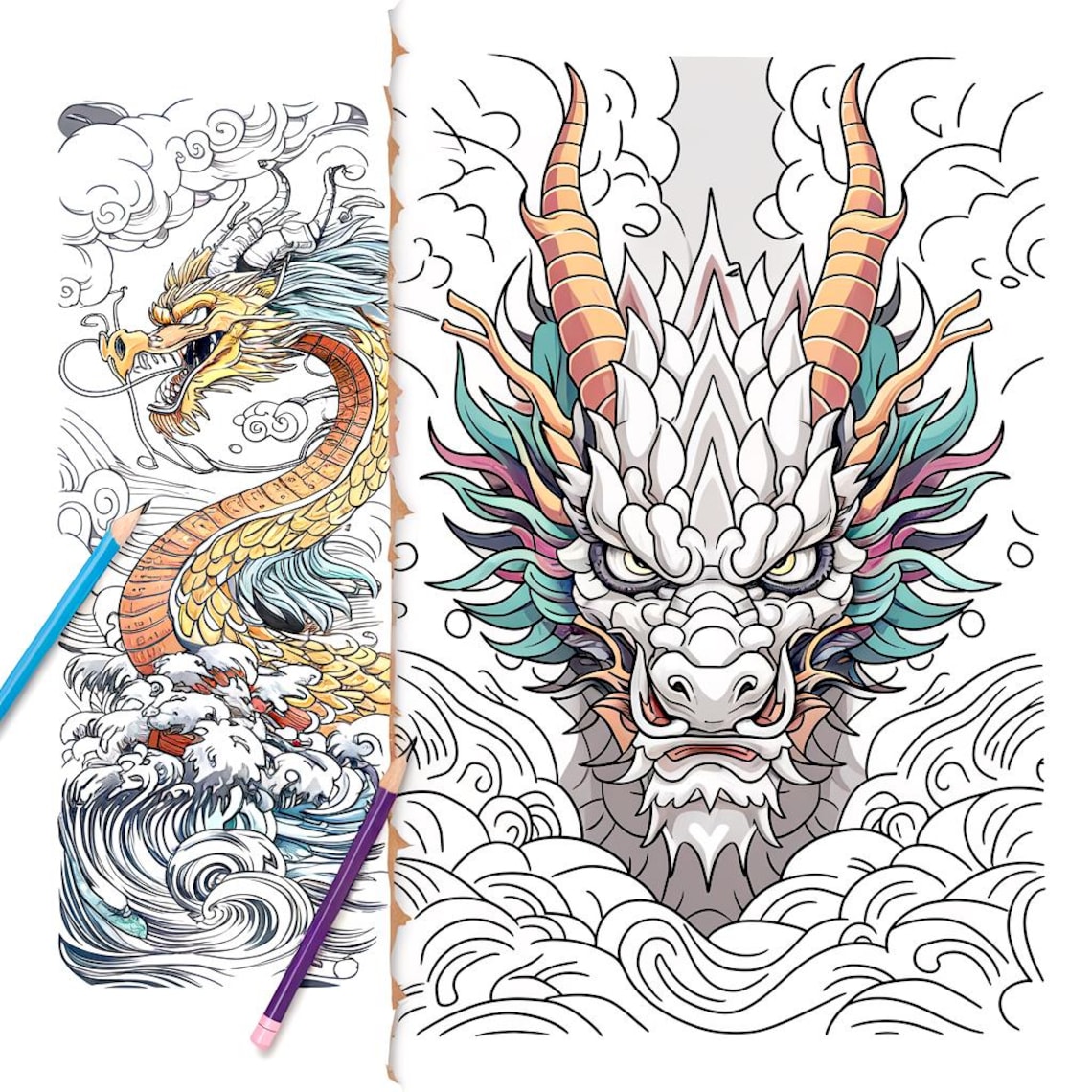 Dragon Coloring Page | Printable Fantasy Art for Kids & Adults - Etsy