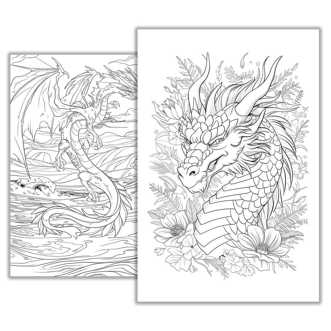 Dragon Coloring Page | Printable Fantasy Art for Kids & Adults - Etsy