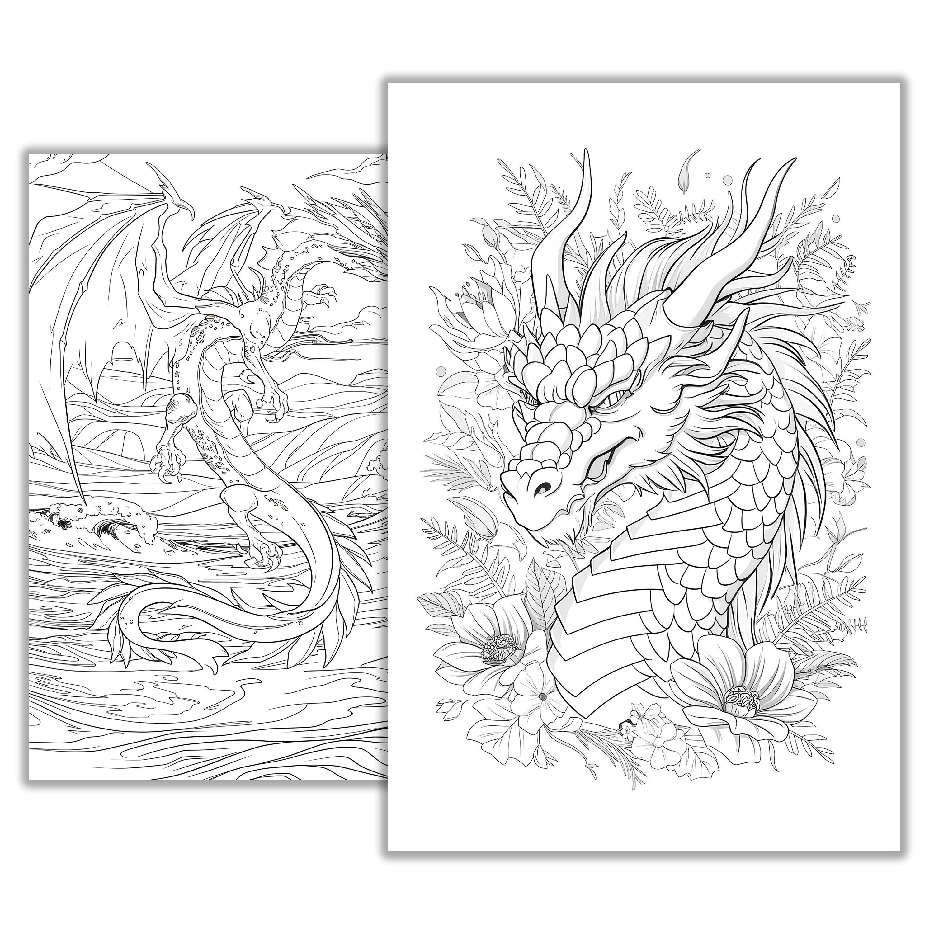 Dragon Coloring Page | Printable Fantasy Art for Kids & Adults - Etsy
